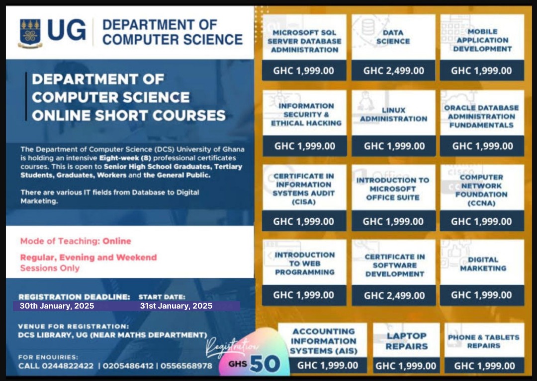 Department of Computer Science Online Short Courses | University of Ghana